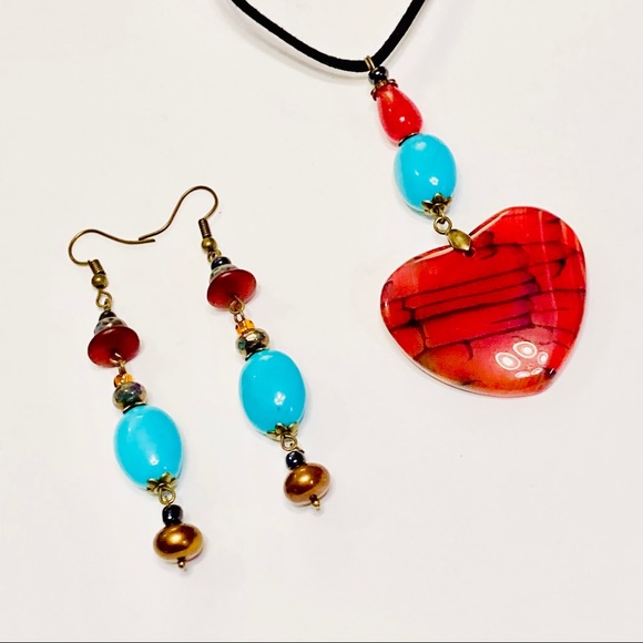 JK Designs | Jewelry | Mayan Heart Agate Magnesite Necklace Earrings ...
